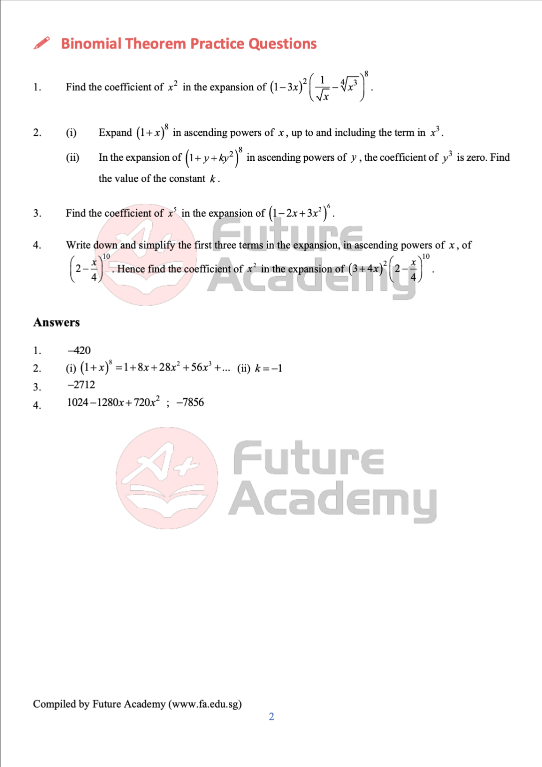 Study Checklist For Binomial Theorem (Sec and IP Math)